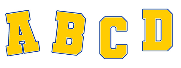 Blue, Gold, Yellow Varsity Letters