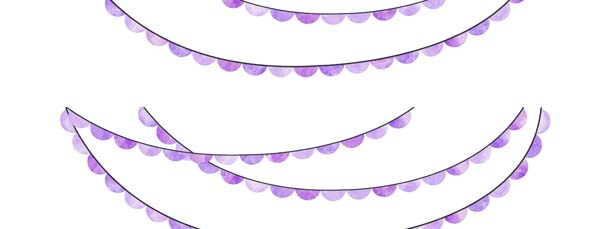 Purple Watercolor Scalloped Bunting Banner Cut Outs