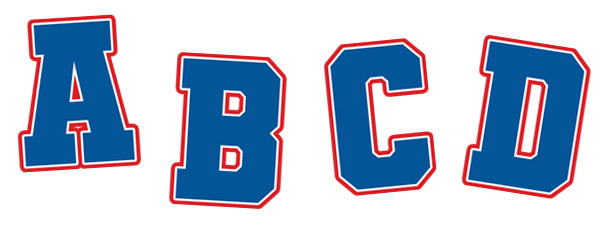 Royal Blue, Red, and White Sports Jersey Letters