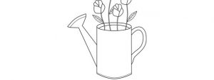 Watering Can With Flowers Inside Template – Large